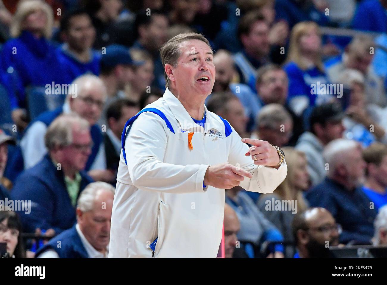 NOVEMBER 15, 2022: Saint Louis Billikens head coach Travis Ford motions ...