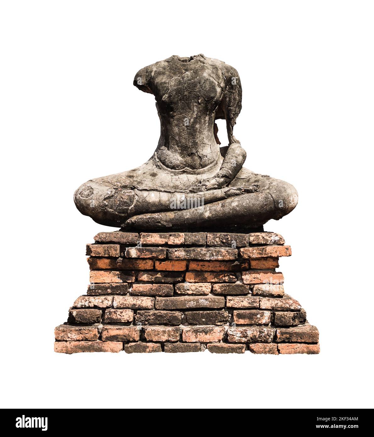 Old headless broken buddha statue at Ayutthaya Thailand, isolated on ...