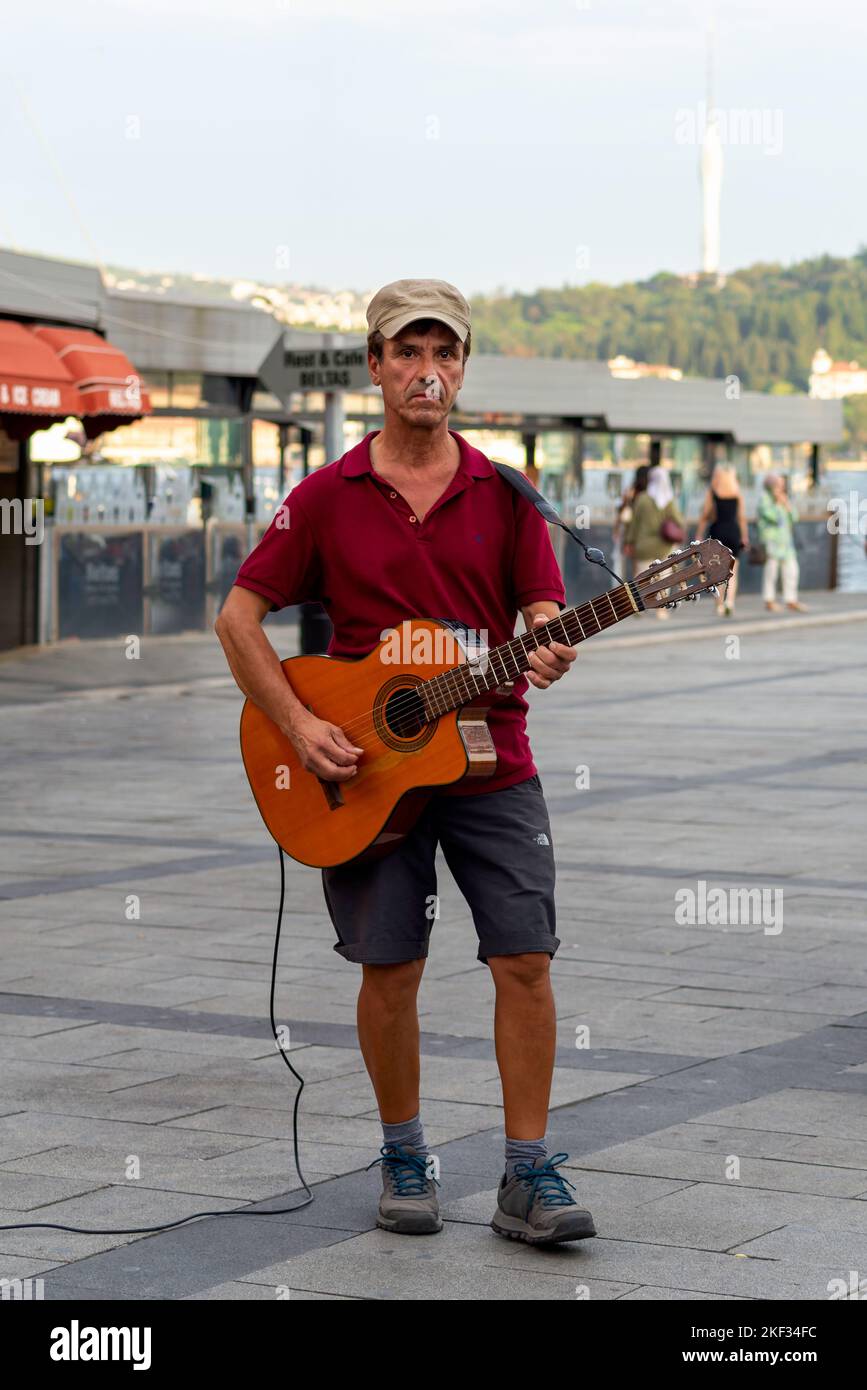 Istanbul, Turkey - August 31, 2022: Male musician Busking playing ...