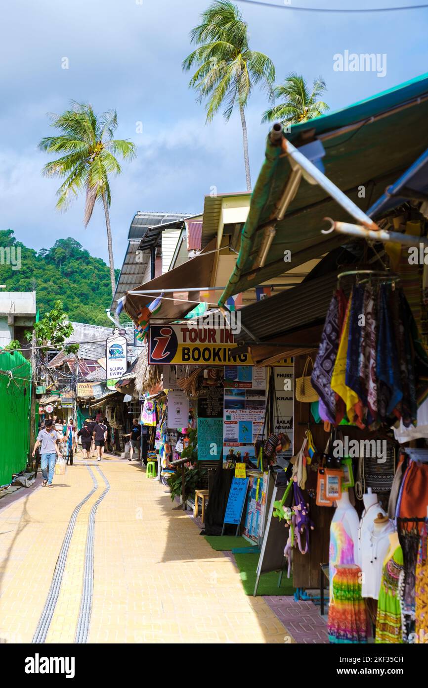 Koh Phi Phi Don Thailand November 2022, souvenir shops at walking ...