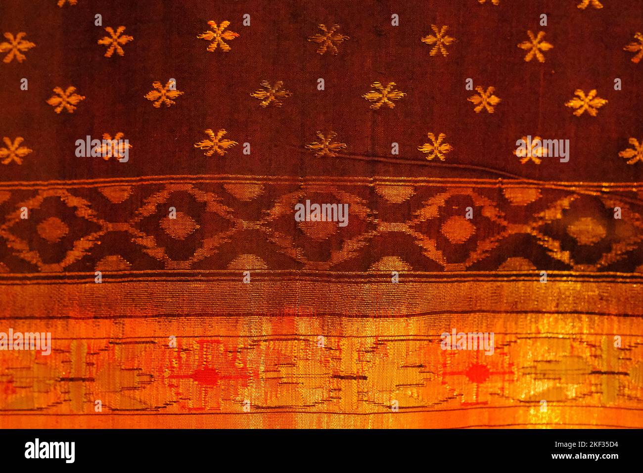 Handmade Indian sari / saree with golden details, woman wear on ...