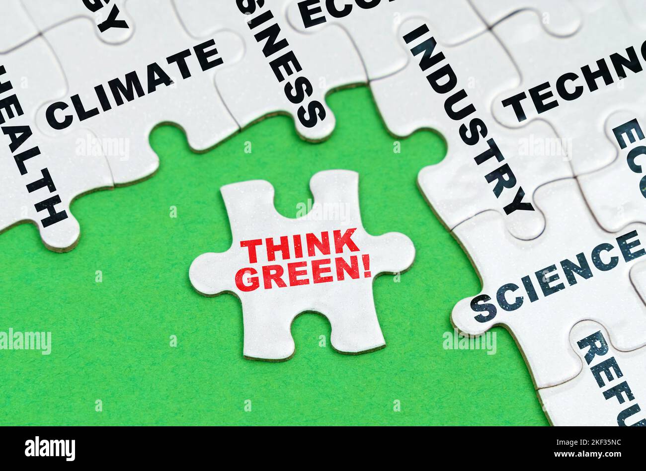 Environmental concept. On a green background, white puzzles with text ...