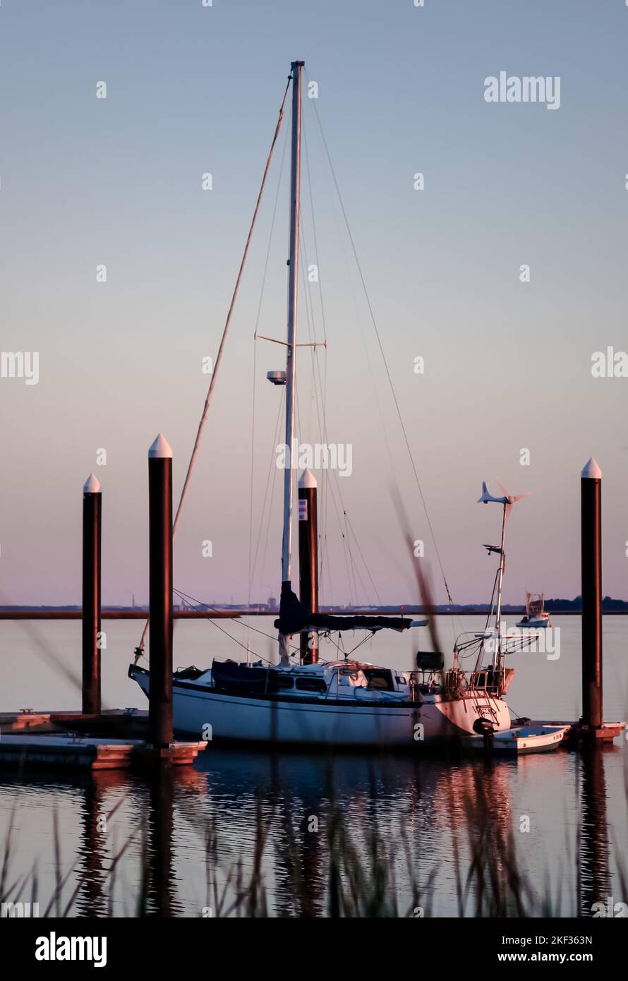 An aerial view of boat on water during sunset Stock Photo - Alamy