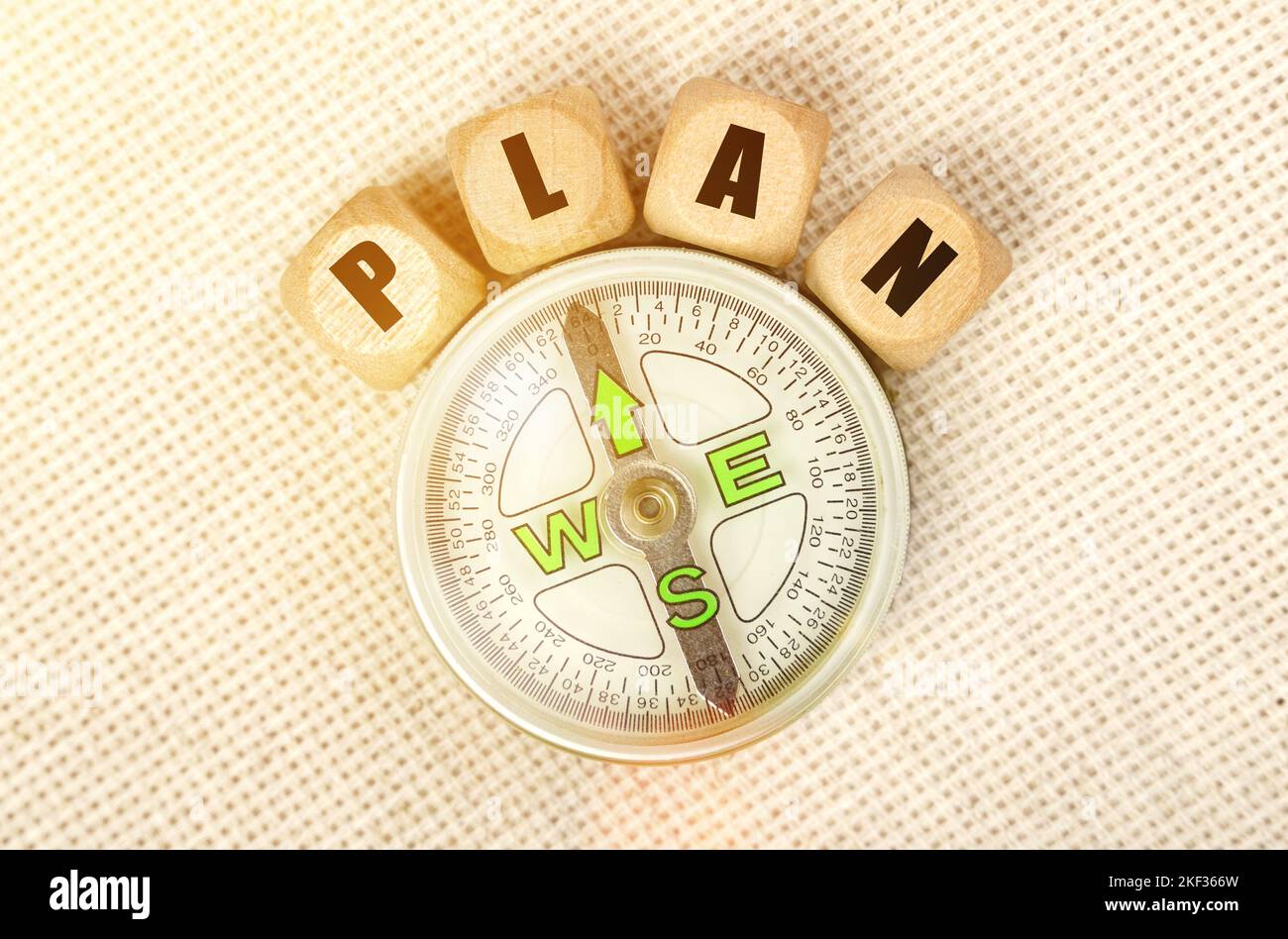 Business concept. On the table is a compass and cubes with the ...