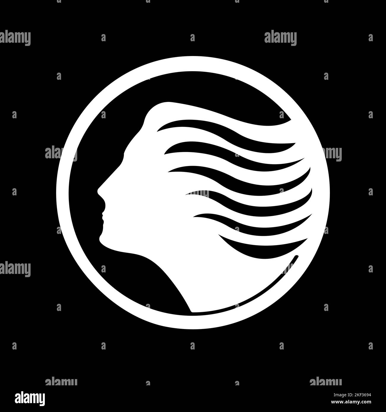 An illustration vector design of a woman head Logo in white circle ...