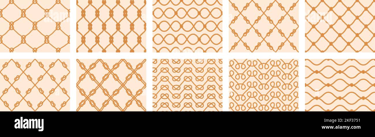 Nautical rope patterns. Seamless marine cord ornaments, sailor rope ...