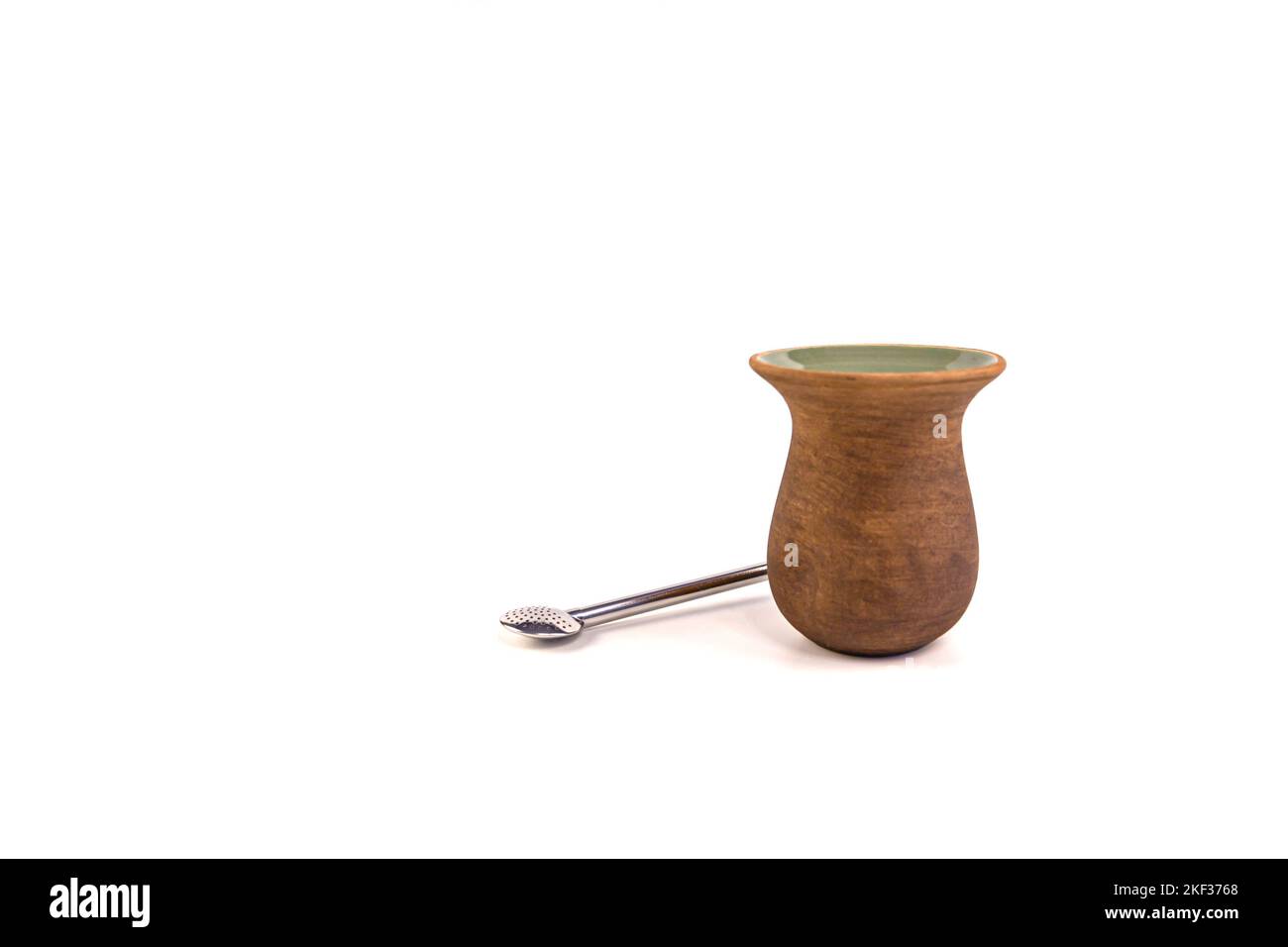 Clay mate calabash with bombilla on white background Stock Photo - Alamy