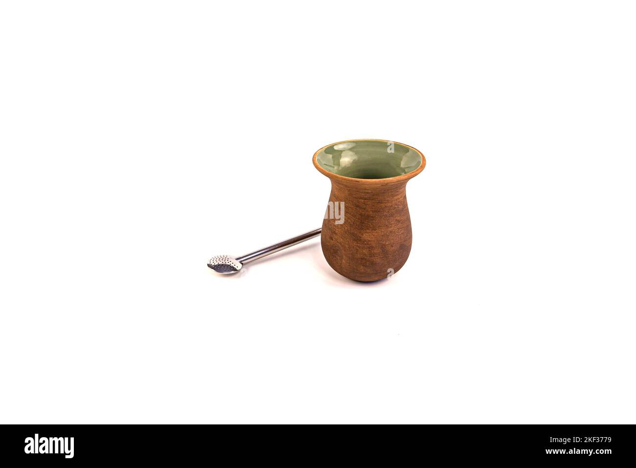 Clay mate calabash with bombilla on white background Stock Photo - Alamy