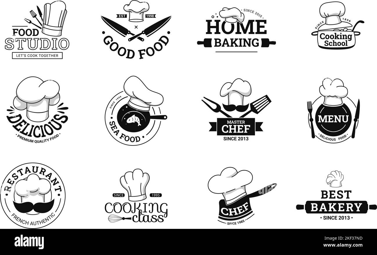 Cooking label. Food studio emblem, chef menu and cooking school class ...