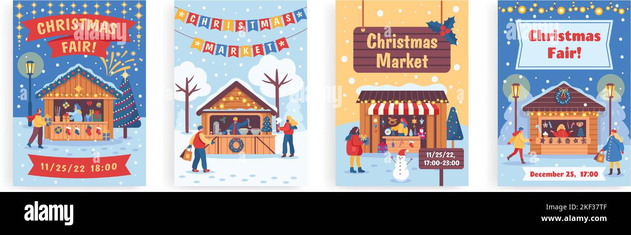 Christmas market posters. Xmas celebration marketing flyer, winter fair ...