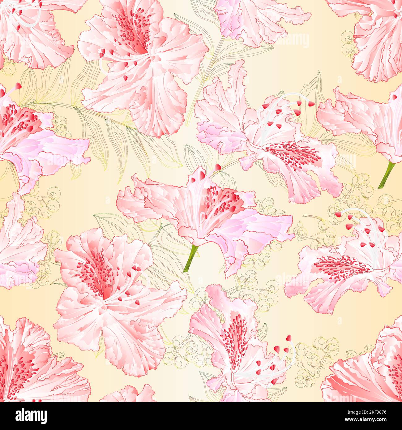 Seamless texture blossoms rhododendrons light pink set on a nature ...