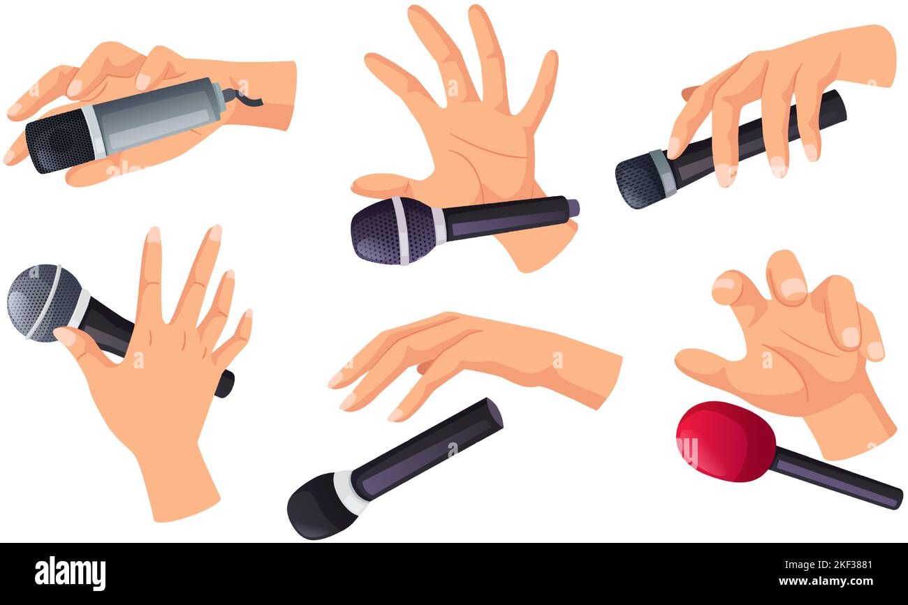 Mic drop gesture. Cartoon hand holding and dropping microphone to end ...