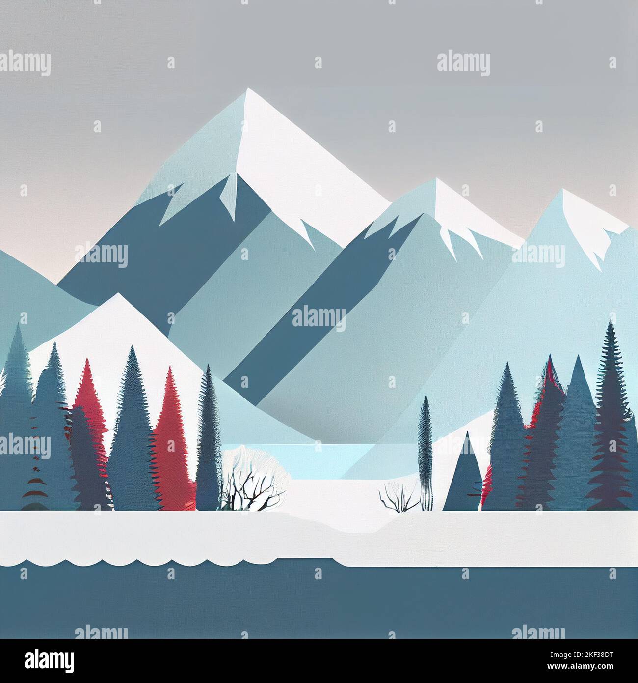 Flat landscape with a snowy background Clear blue sky with snowdrifts ...