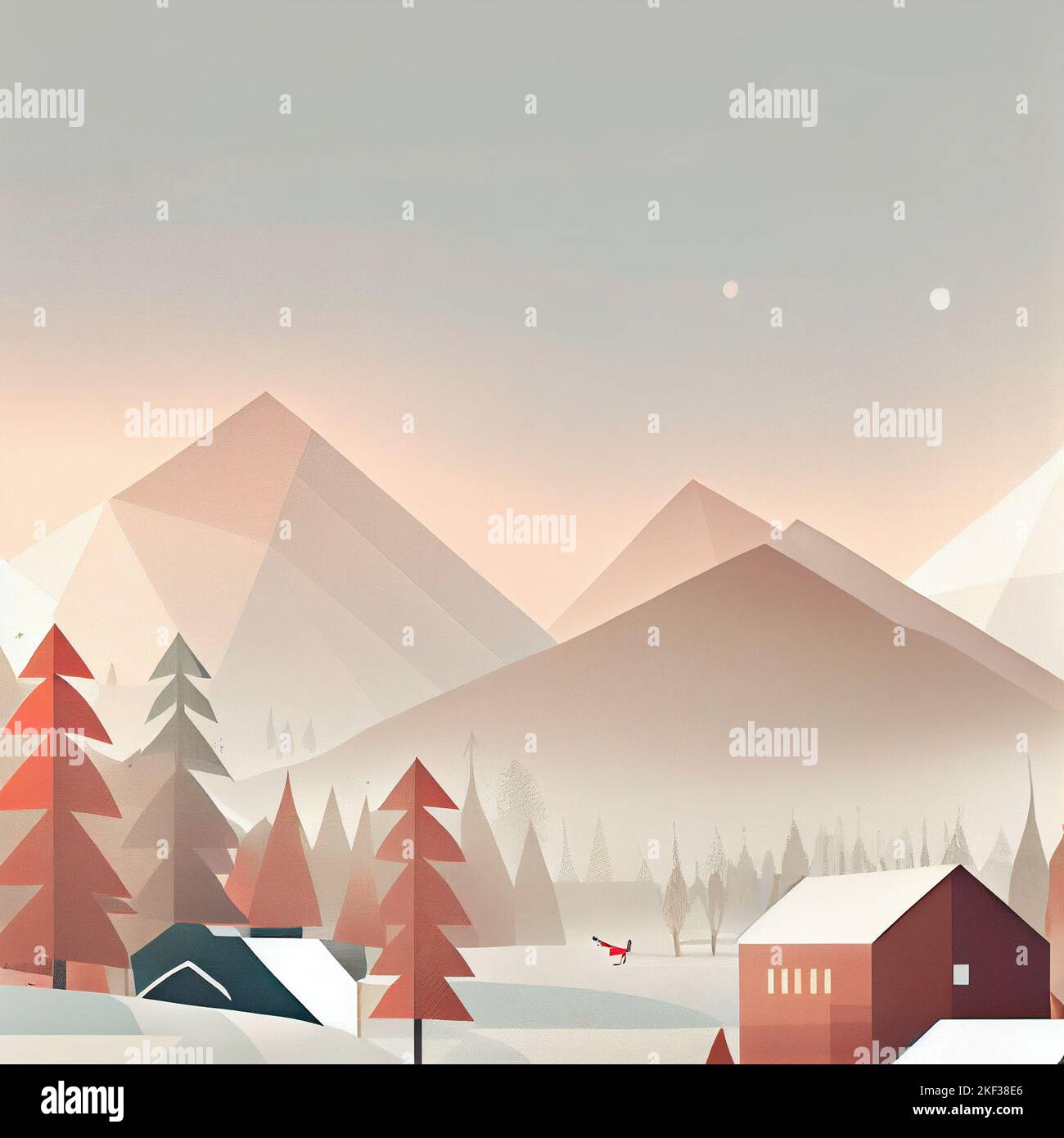 Flat landscape with a snowy background Clear blue sky with snowdrifts ...