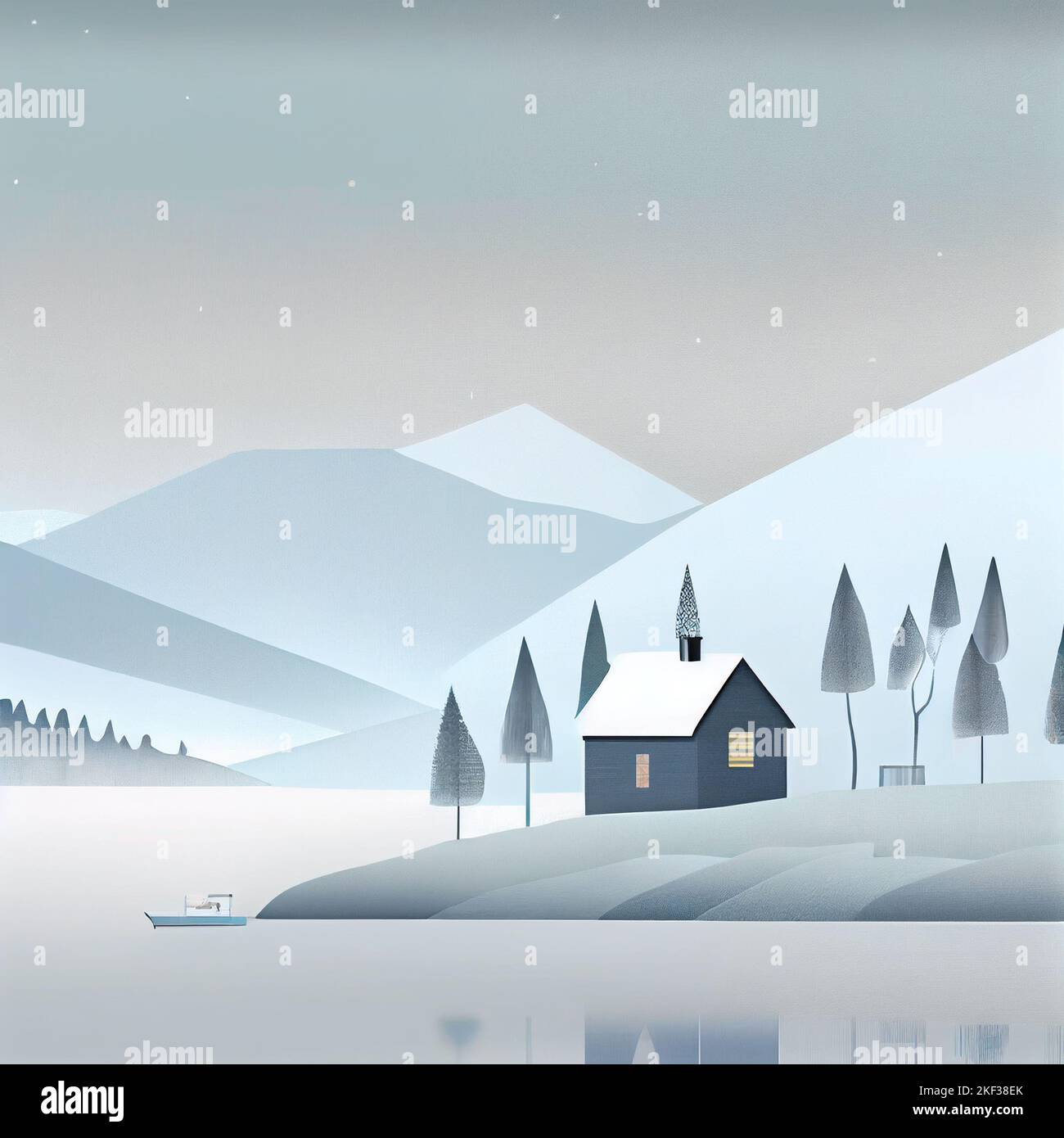 Flat landscape with a snowy background Clear blue sky with snowdrifts ...