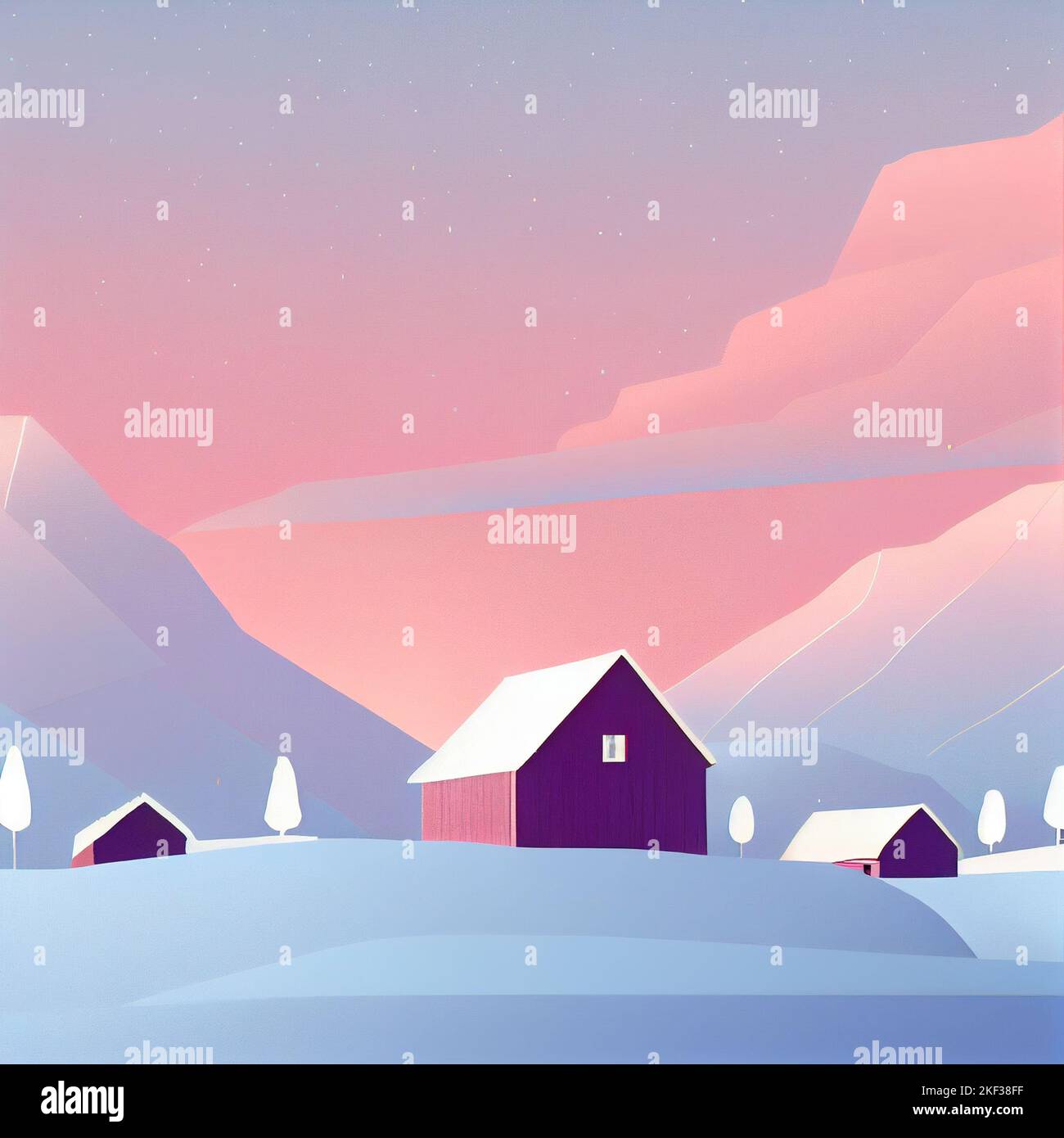 Flat landscape with a snowy background Clear blue sky with snowdrifts ...