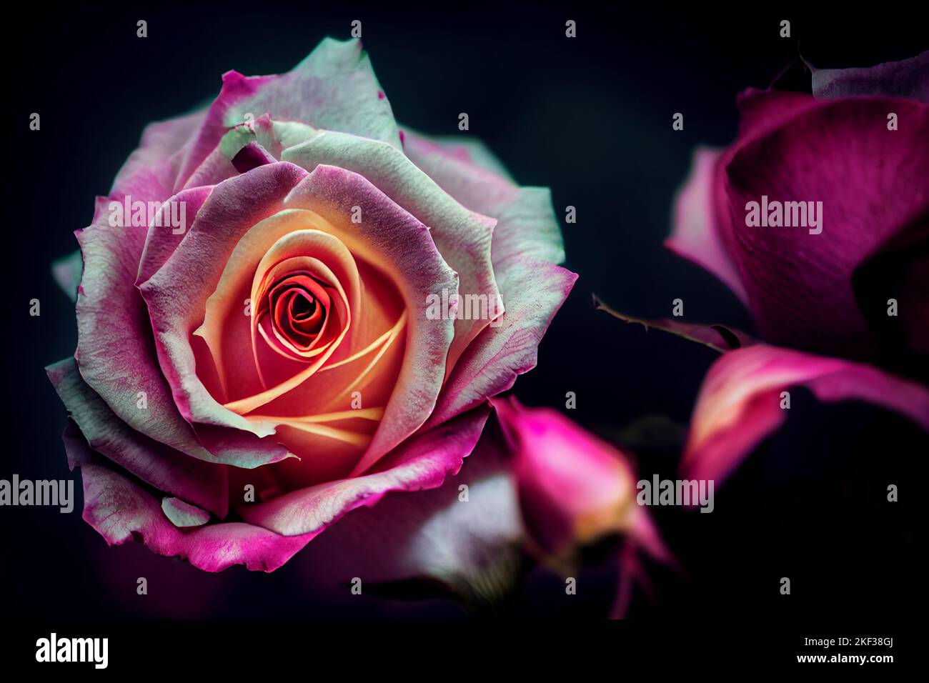 Close-up of the pink rose on black background Stock Photo - Alamy