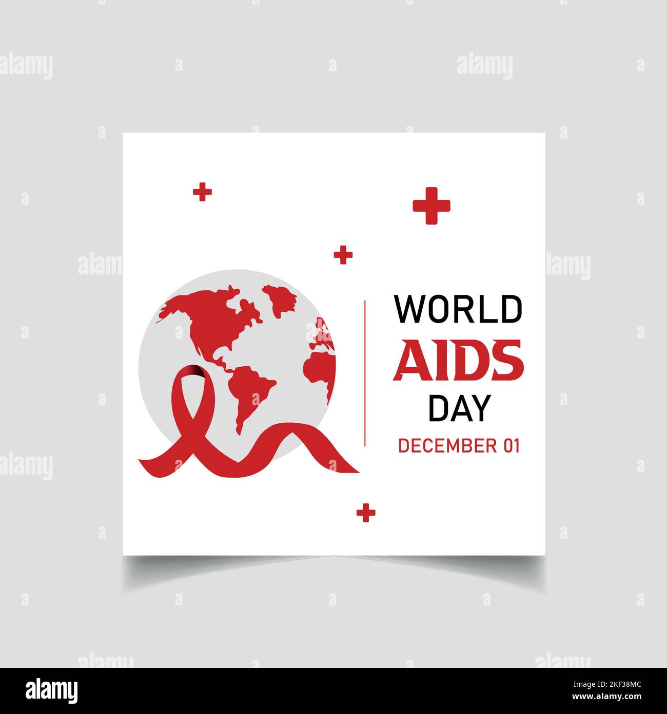 World Aids Day Social Media Post Design With Red Ribbon Hand And World