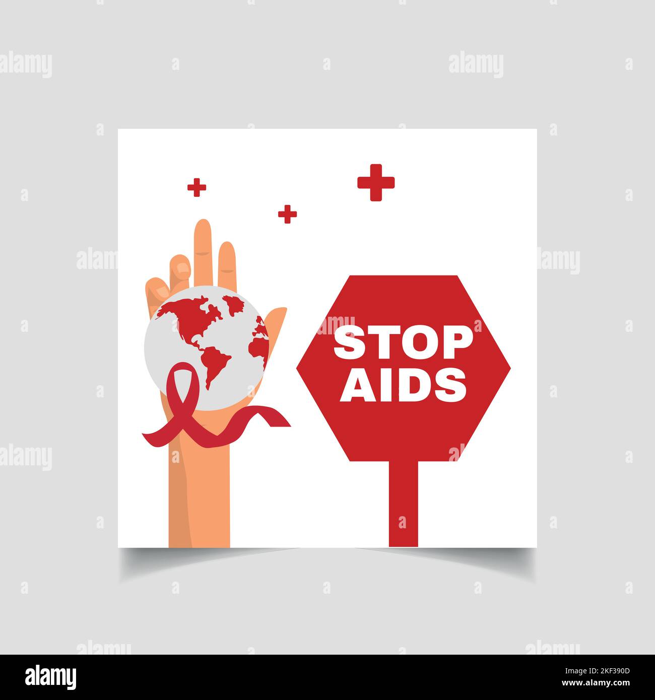 World aids day social media post design with red ribbon, hand and world vector symbol Stock ...