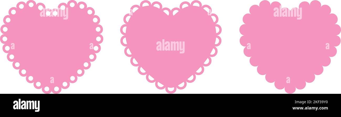 Scalloped edge heart shapes set. Simple heart scalloped border. Fabric ...