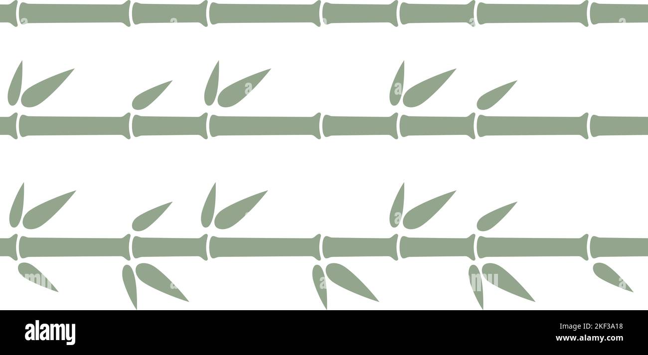 Green bamboo stalk seamless lines. Bamboo branch border with leaves. Vector illustration ...
