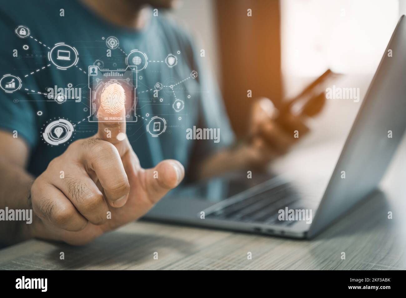 Man Using Fingerprint Scan Provides Security Access With Biometrics