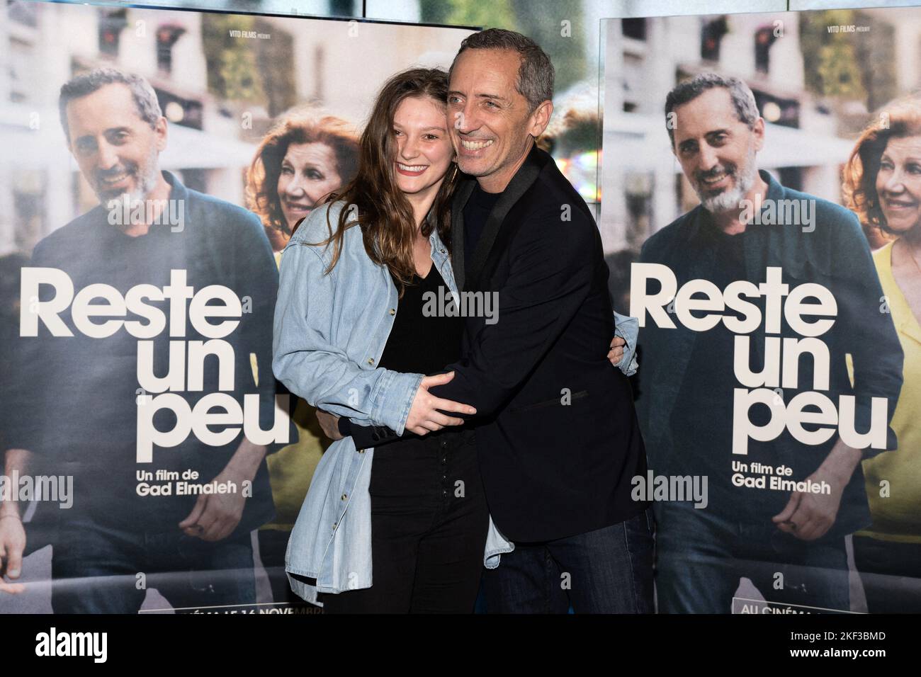 Olivia Jubin and Gad Elmaleh attend the Reste Un Peu premiere at UGC ...