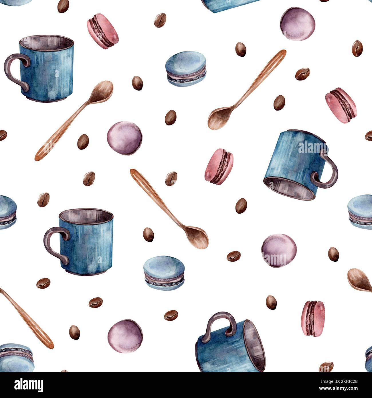 Cup, macaron. Watercolor. Pattern. Illustration for clipart. Designed ...