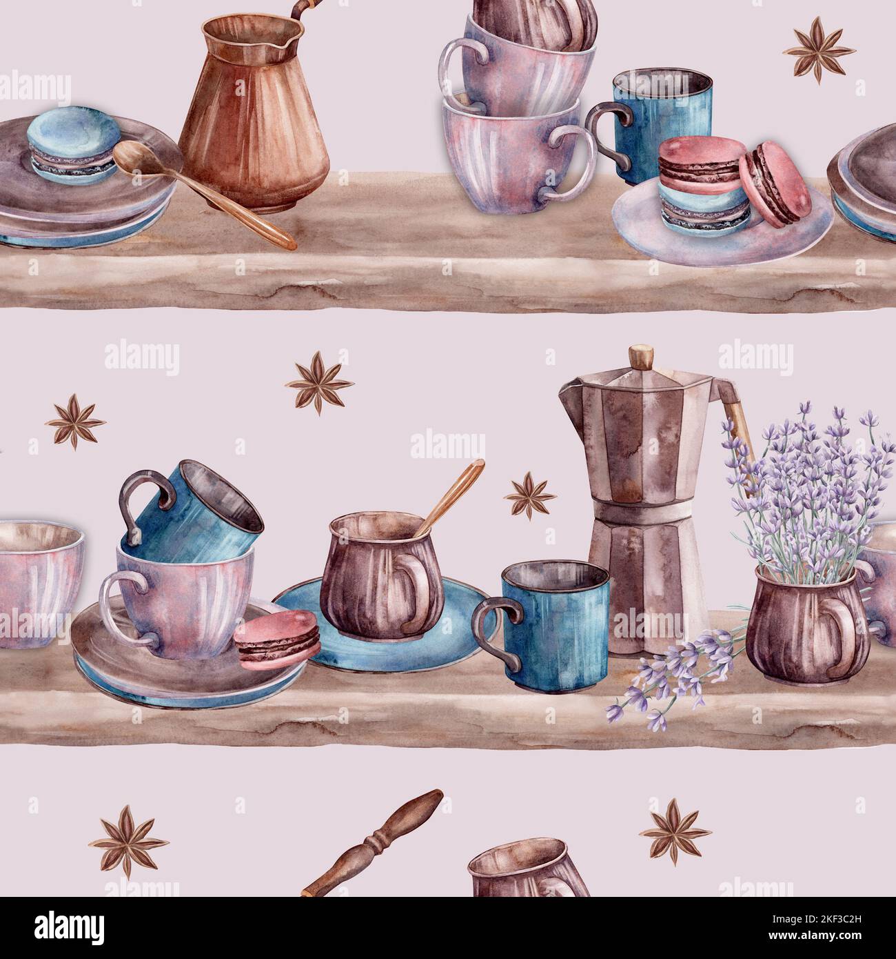 Coffee. Pink Watercolor. Pattern. Illustration for clipart. Designed ...