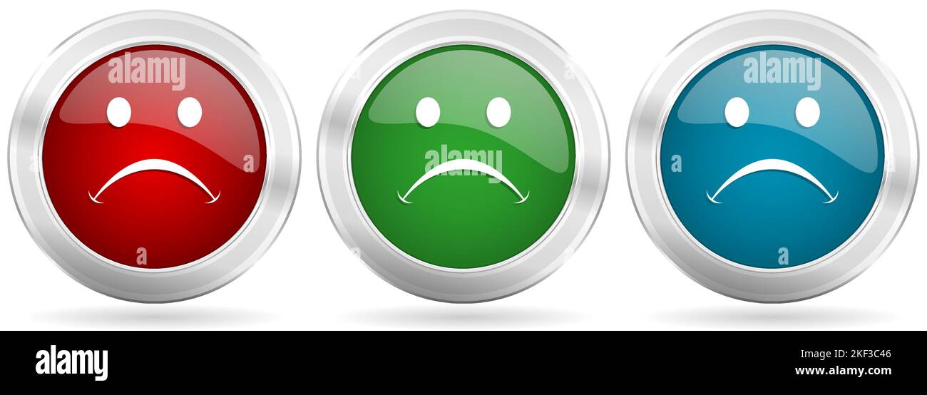 Cry vector icon set. Red, blue and green silver metallic web buttons ...