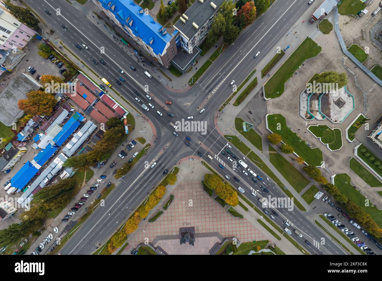 aerial view of road interchange or highway intersection. Junction ...