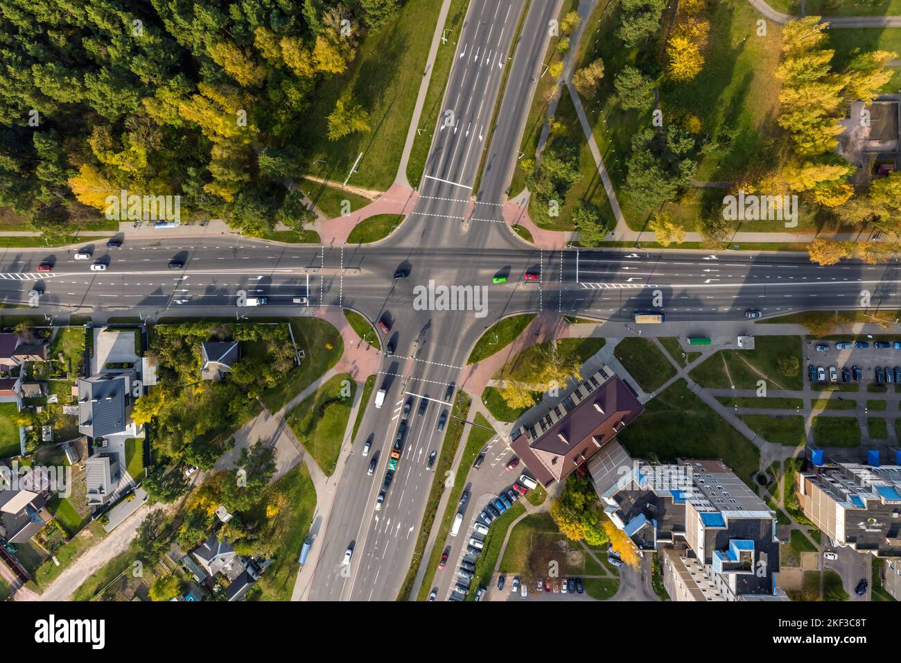 aerial view of road interchange or highway intersection. Junction ...