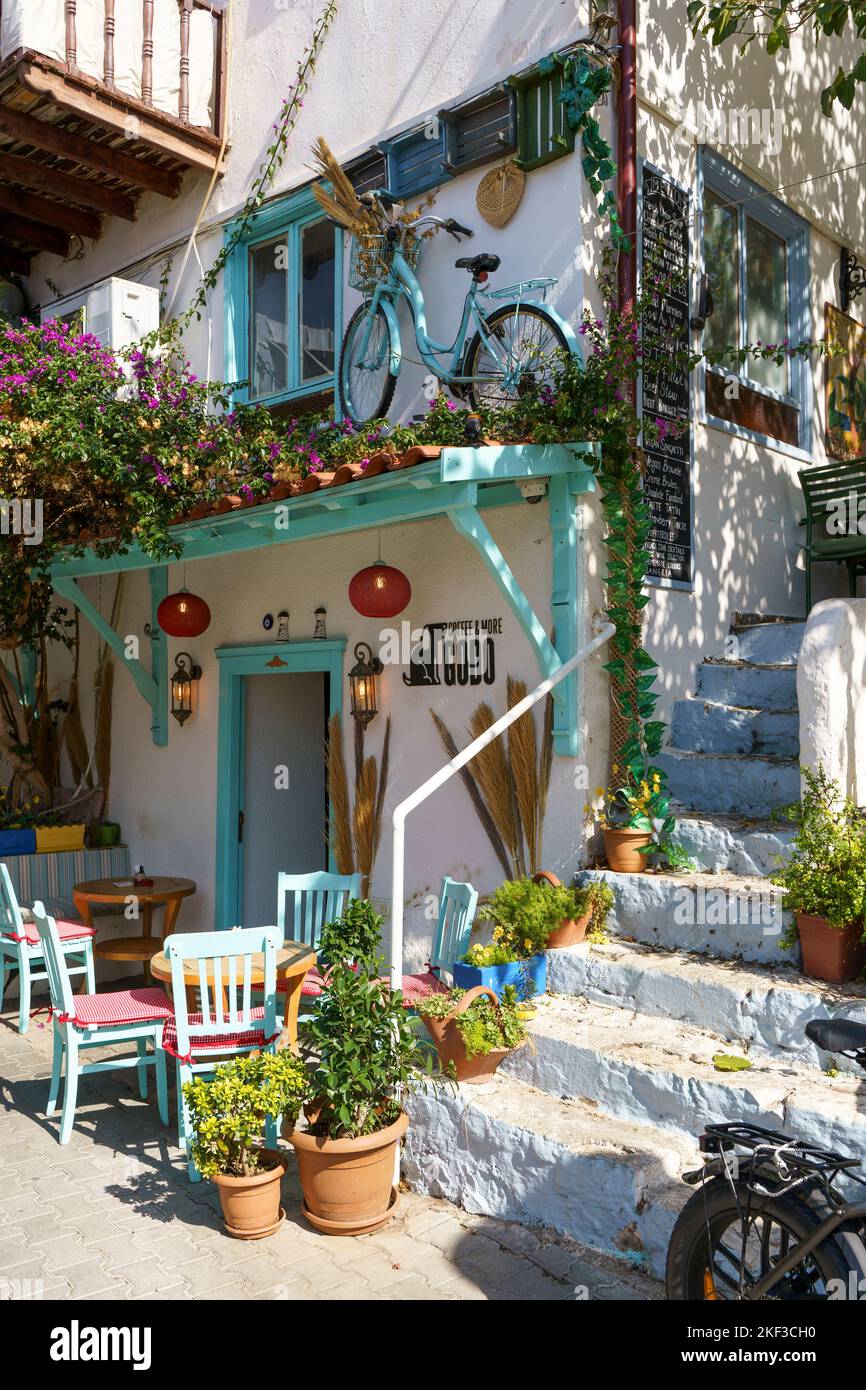 Kash, Turkey - November 14, 2022: Cafes and restaurants on the walking ...