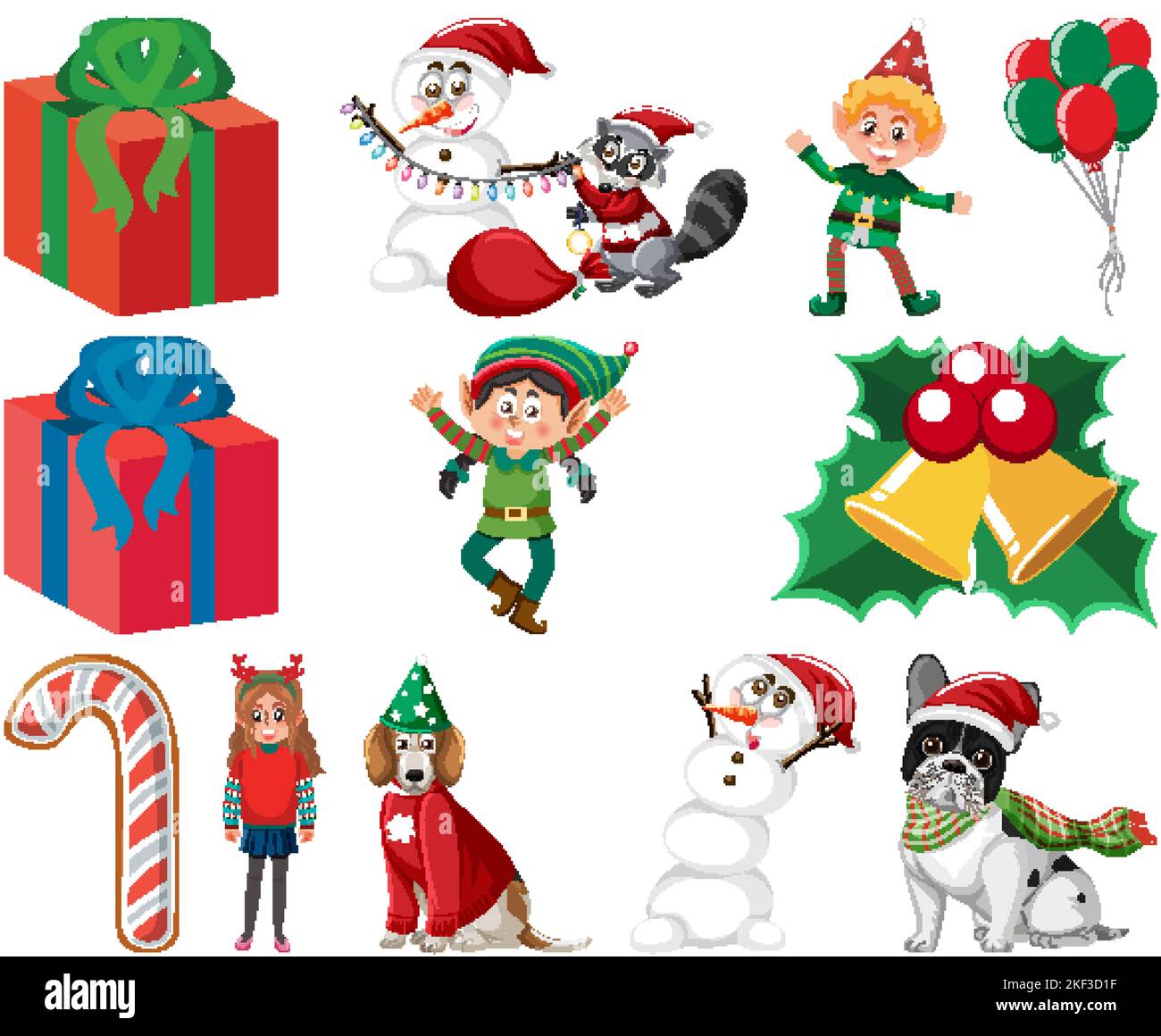 Christmas characters and elements set illustration Stock Vector Image ...