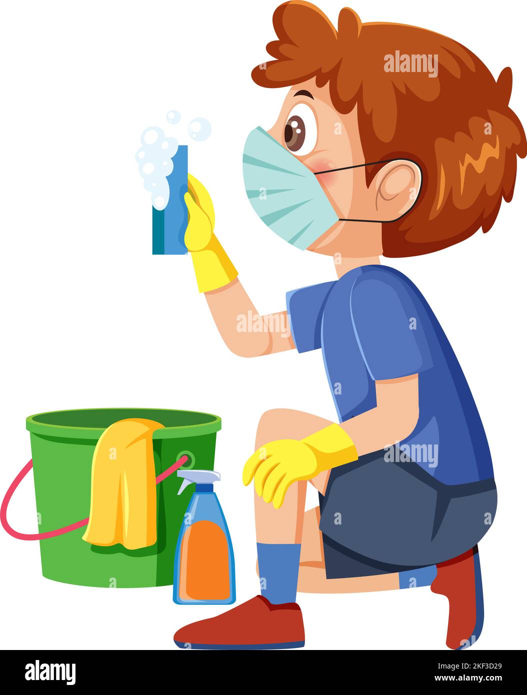 Cartoon character of kid cleaning illustration Stock Vector Image & Art ...