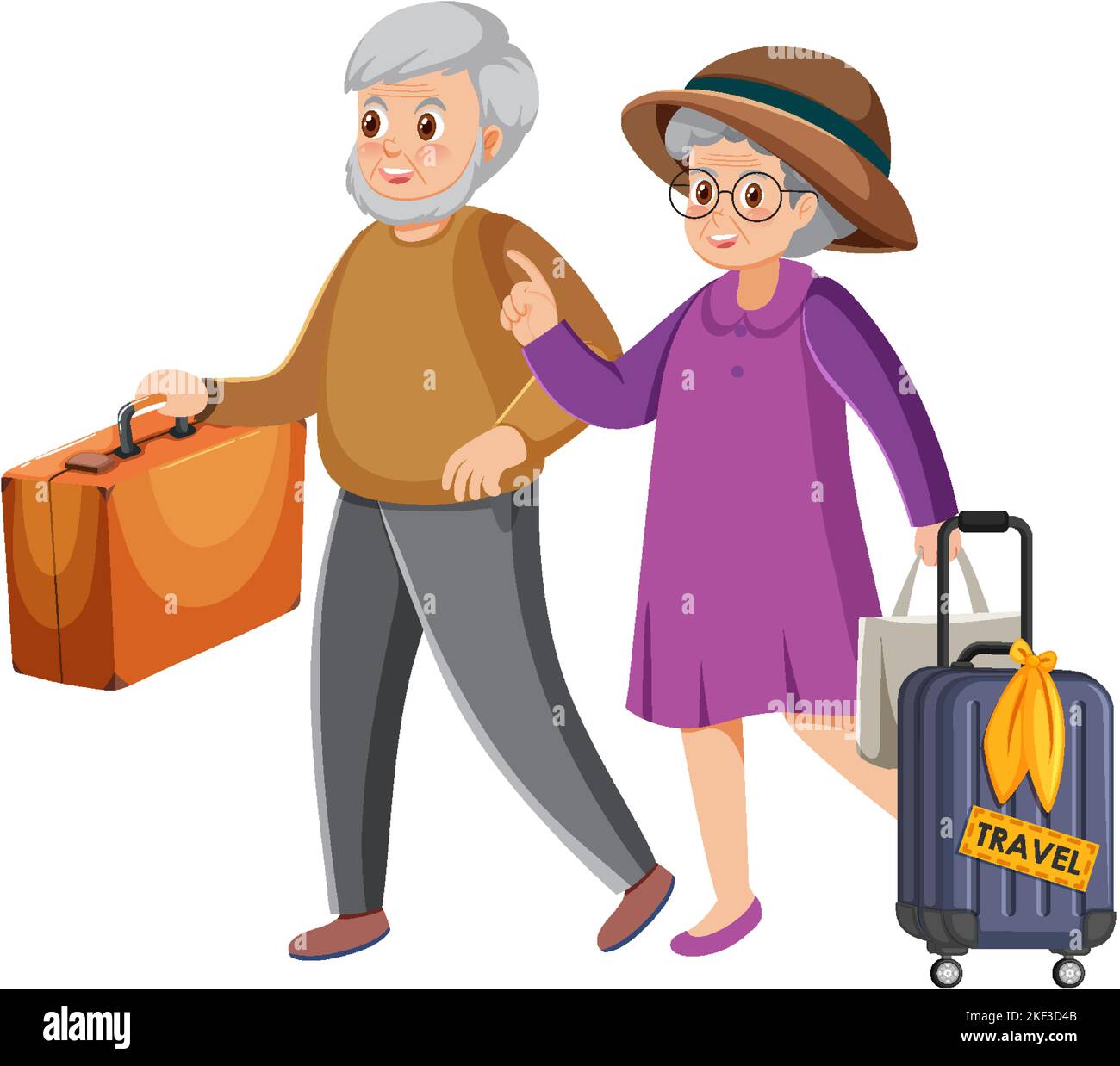 Senior couple travel with luggages illustration Stock Vector Image ...