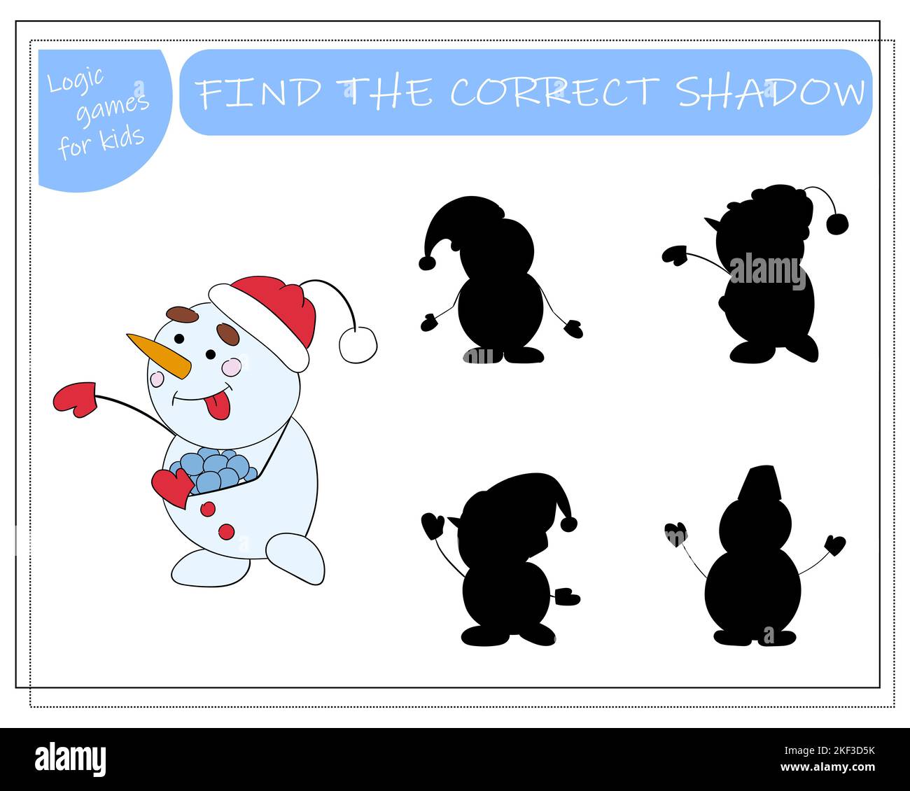 A logical game for children find the right shadow, snowman. vector ...