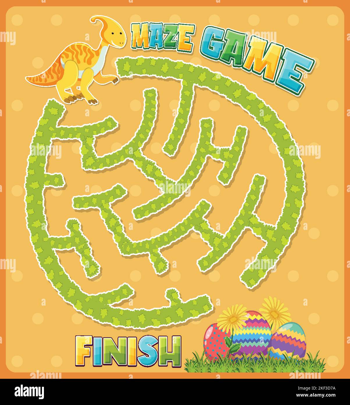 Maze Game Template In Dinosaur Theme For Kids Illustration Stock Vector