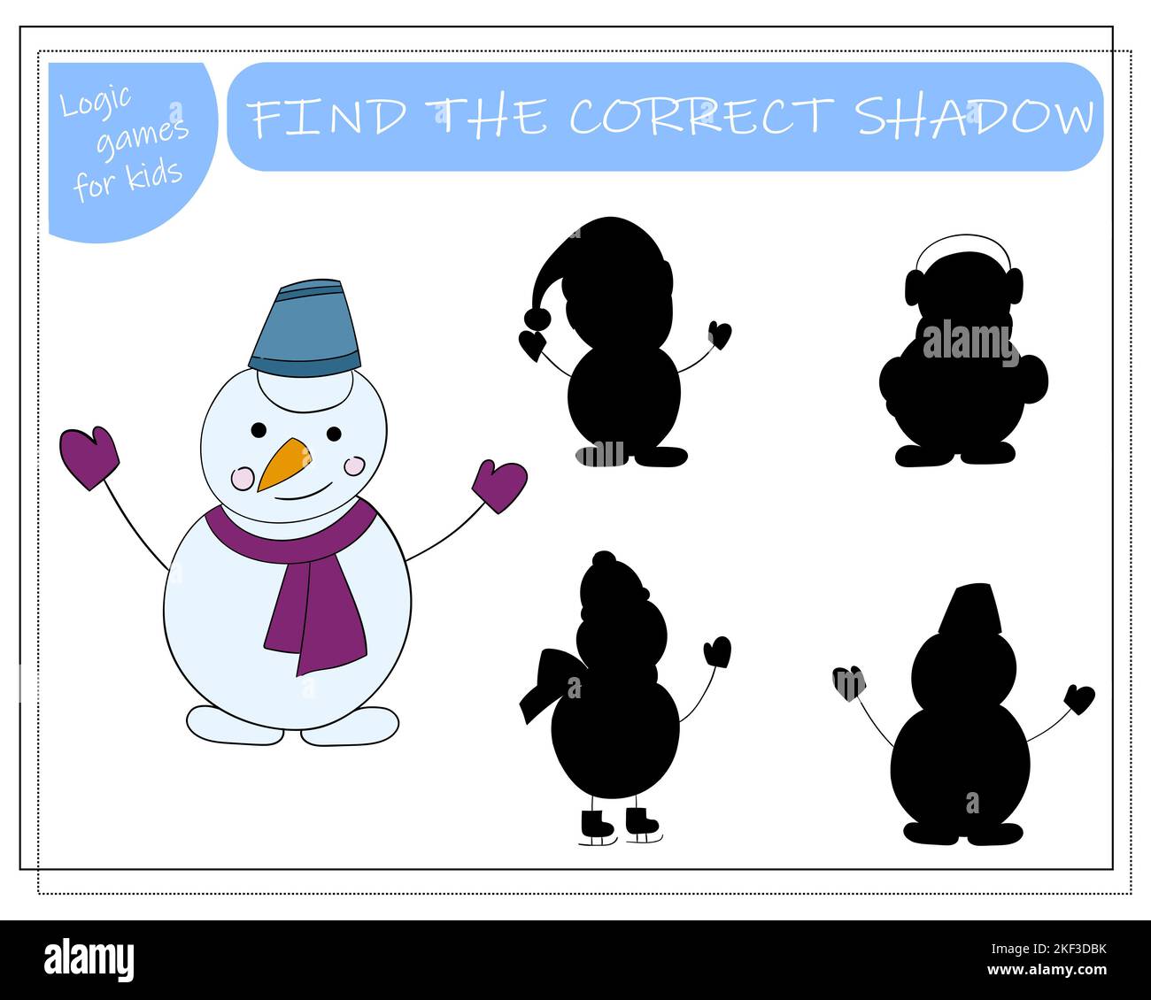 A logical game for children find the right shadow, snowman. vector ...