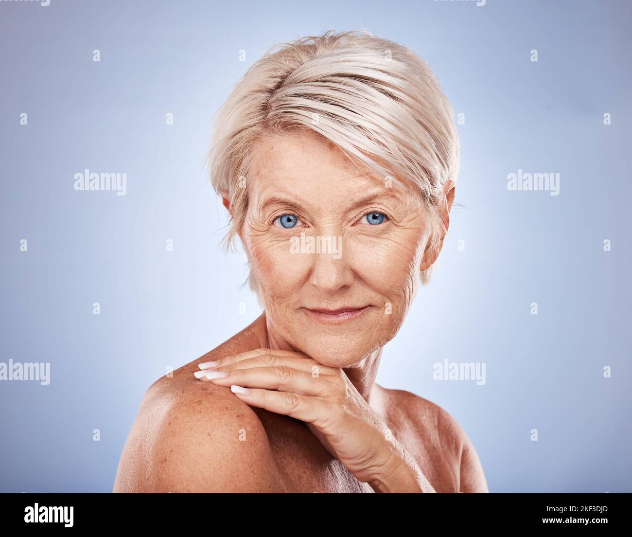 Face portrait, skincare or senior woman for beauty, natural makeup or ...