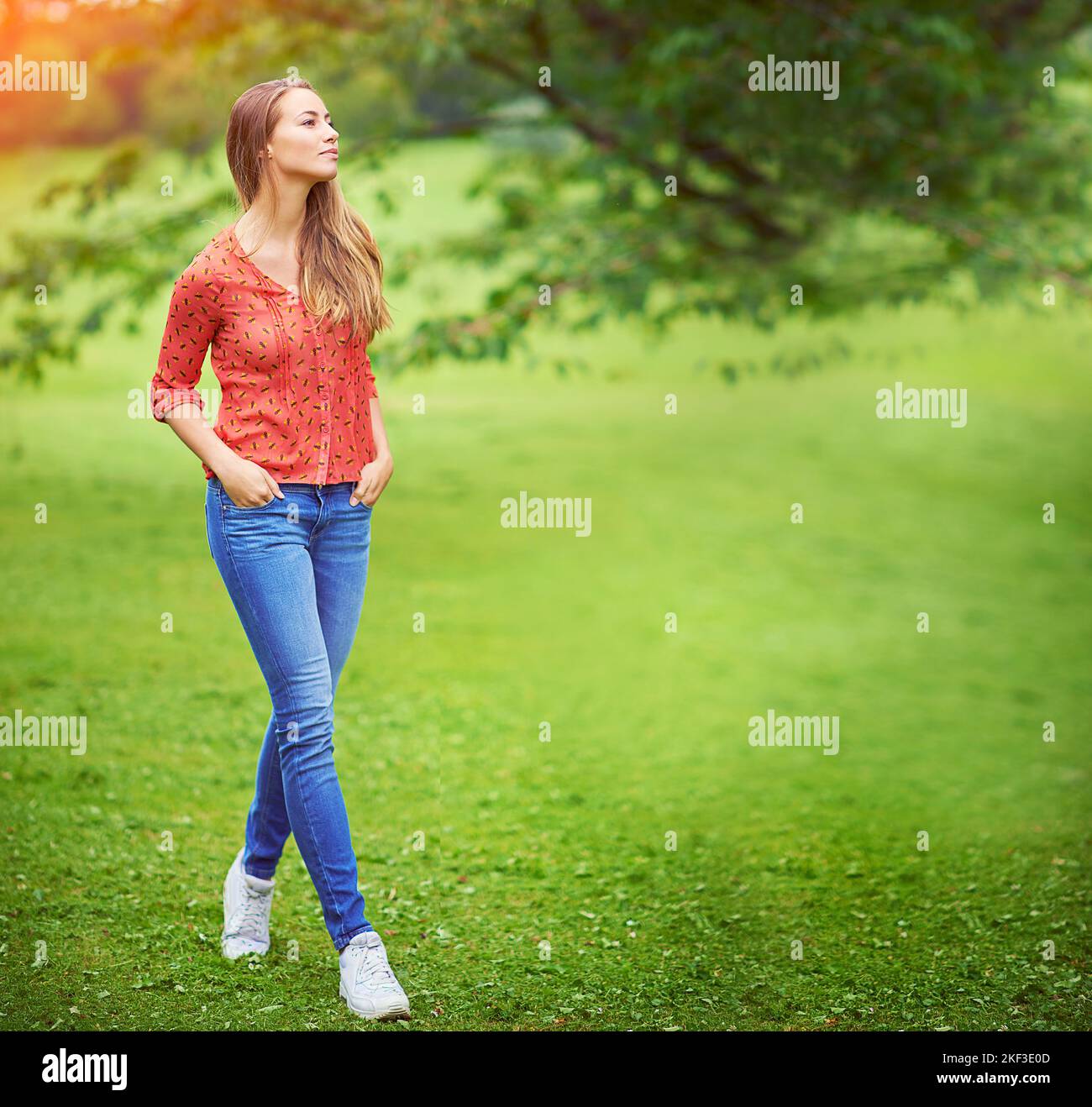 Woman happy walk spring hi-res stock photography and images - Alamy