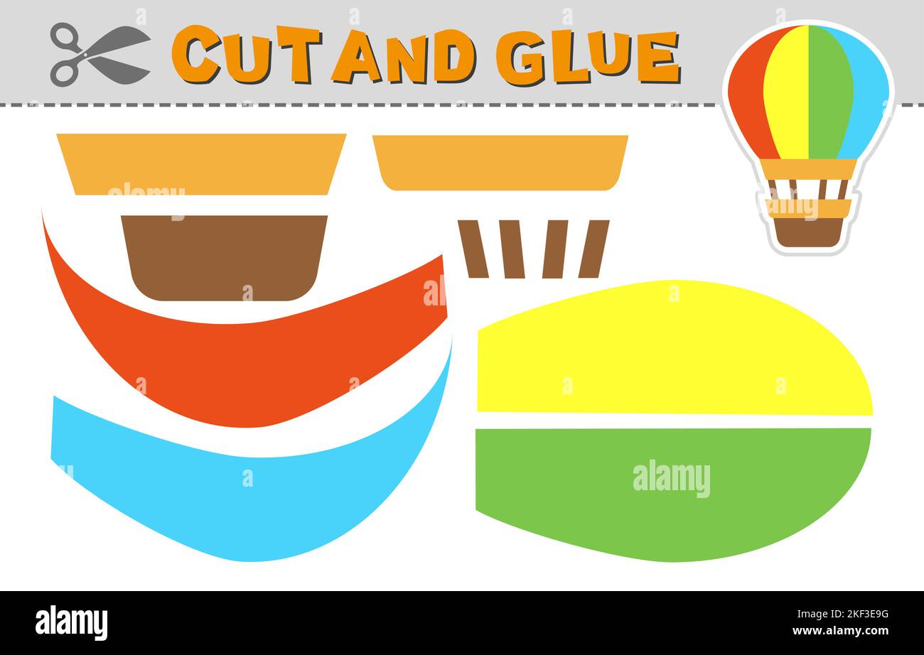 Cut and glue. Vector illustration of hot air balloon. Paper game for ...