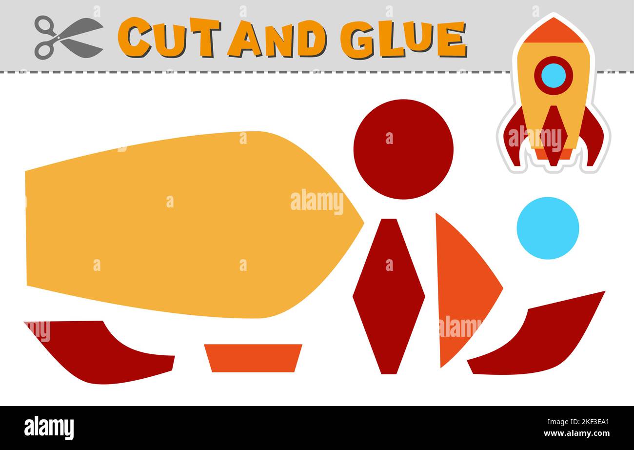 Cut and glue.Vector illustration of a rocket ship. Paper game for ...