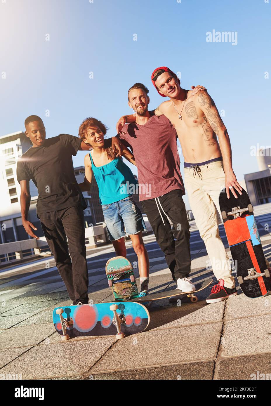Were skateboarders and nothing big or small will stop us. a group of ...