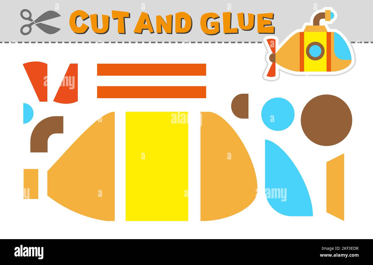 Cut and glue. Vector illustration of a submarine. Paper game for ...