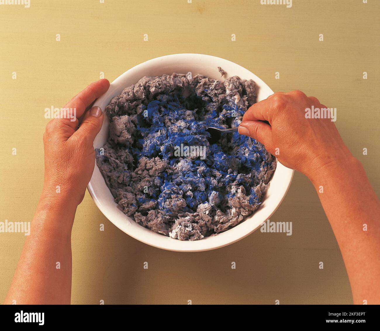 Adding powdered paint colour to the pulp Stock Photo - Alamy