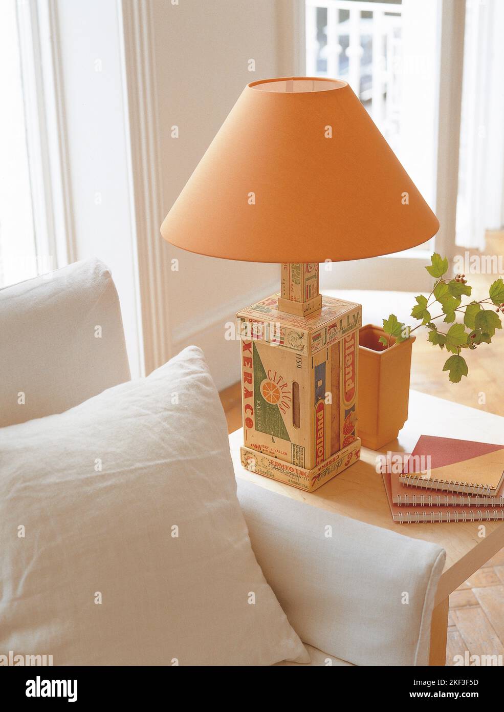 Recycled fruit box lamp base Stock Photo - Alamy