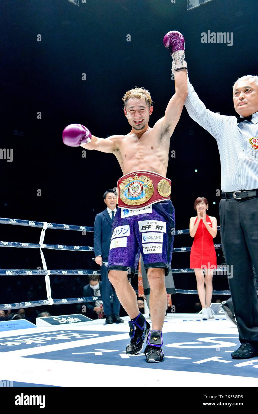 Champion Shuichiro Yoshino won the WBO Asia Pacific lightweight boxing bout at Saitama Super ...