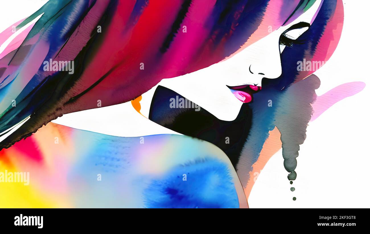 Abstract Water Color Portrait of Girl Background Stock Photo - Alamy
