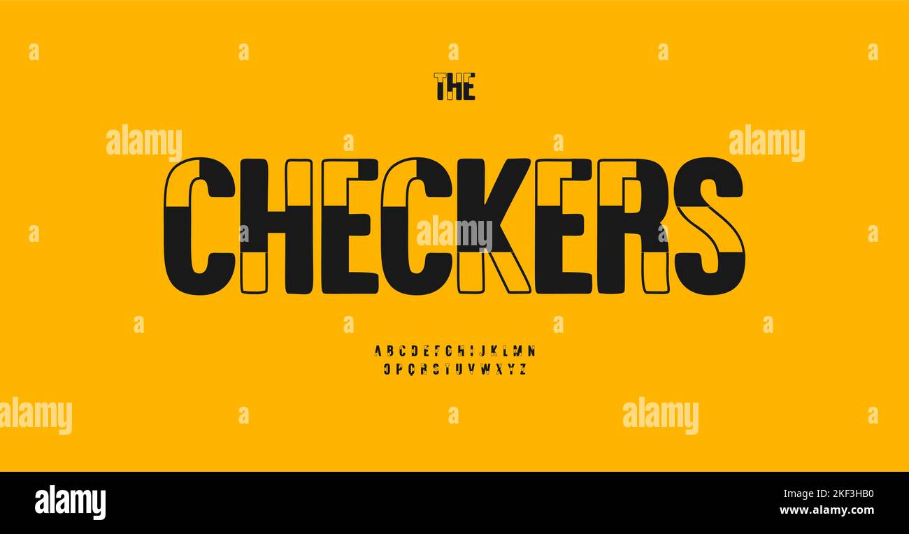 Decorative spotted font, unusual stencil letters, abstract chess ...